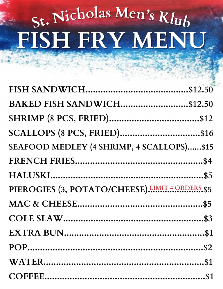2025 Lenten Fish Fry (Fridays Only) - St. Nicholas Serbian Orthodox Church